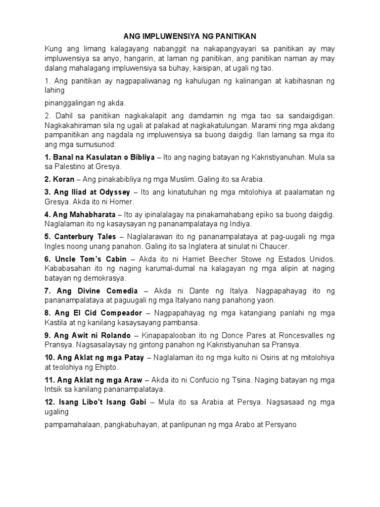 Ang Impluwensiya NG Panitikan | PDF