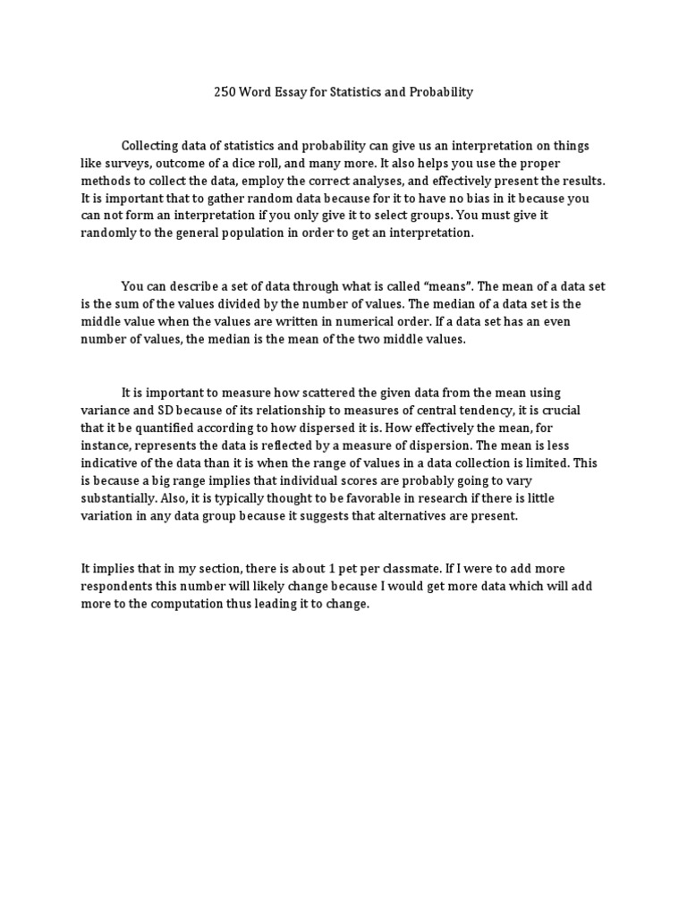 250 Word Essay For Statistics and Probability | PDF 250 Word Essay For Statistics and Probability | PDF