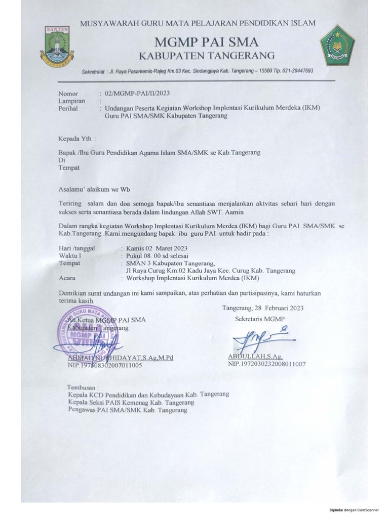 Undangan Workshop MGMP PAI SMA | PDF