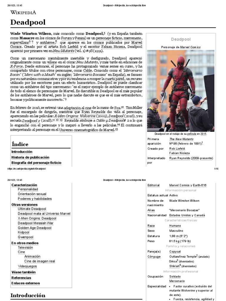 Deadpool - Wikipedia, La Enciclopedia Libre | PDF