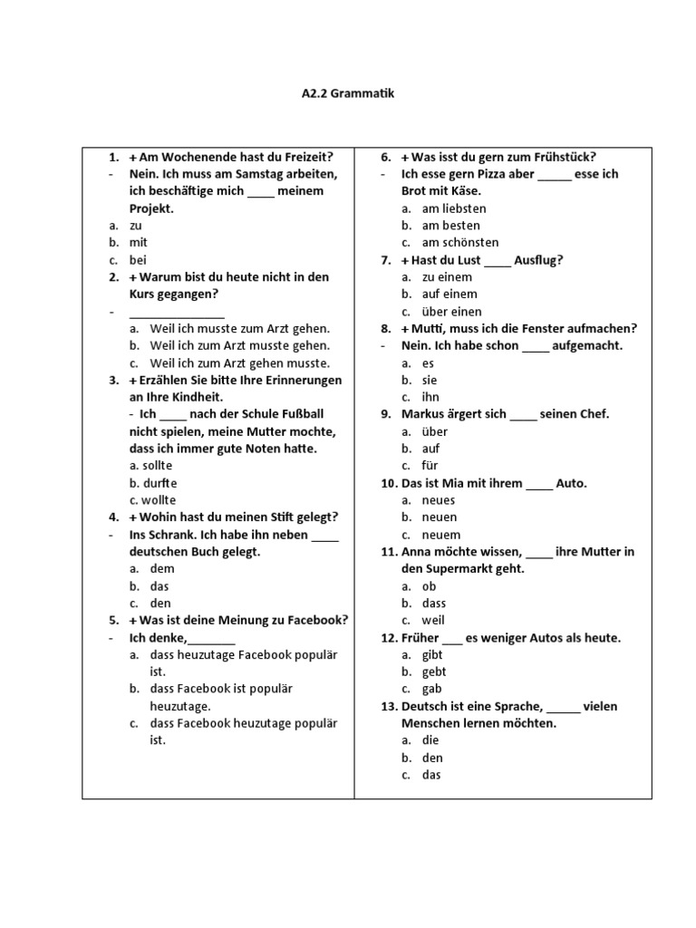 A2.2 Grammatik EC20 | PDF