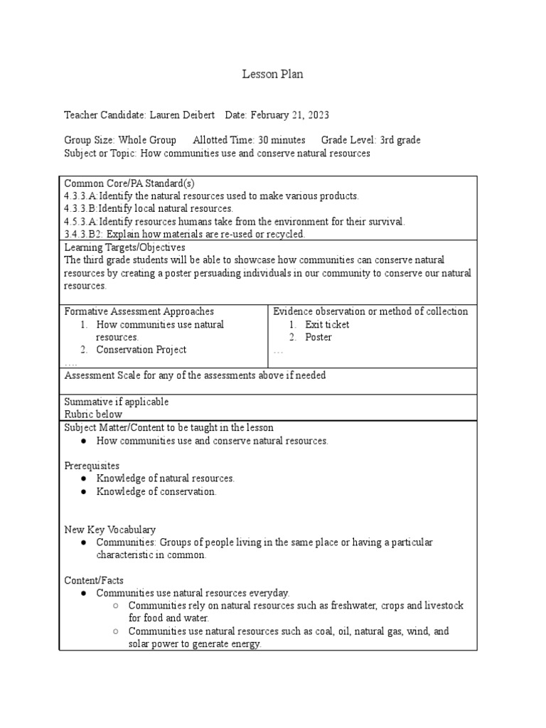 Resources Unit Lesson Plan 4 1 | PDF | Nature