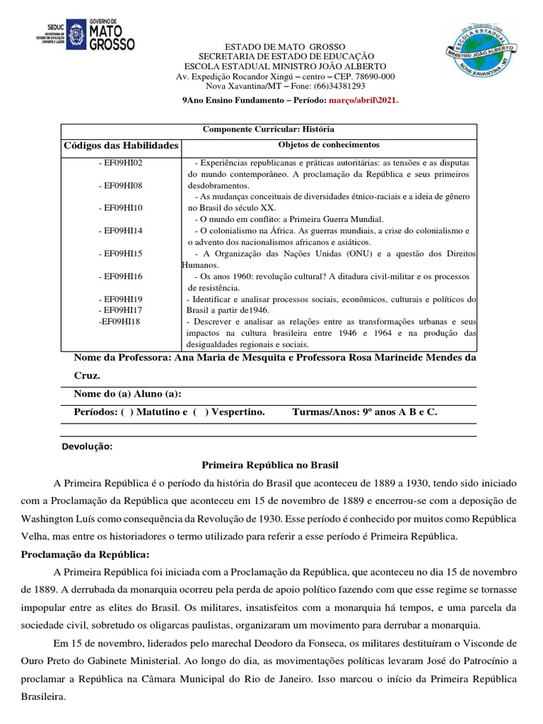 Apostila 9 ano 2021 HIST.pdf | PDF | Áustria Hungria | Primeira Guerra Mundial