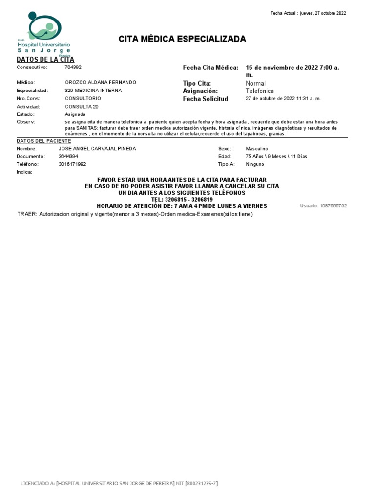 Cita Médica Especializada | PDF
