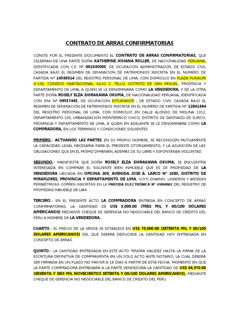 Contrato de Arras en Lima 2023 | PDF | Derecho privado | Ley común