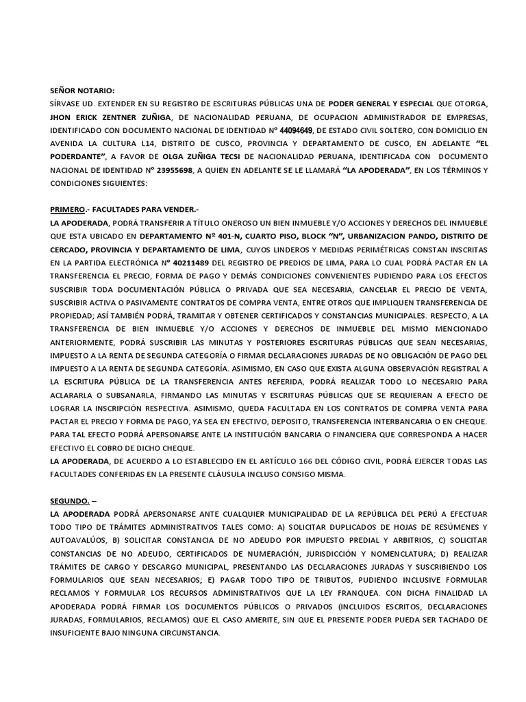 Poder General Jhon Erick Zentner Zuñiga | PDF | Judicaturas | Ley procesal