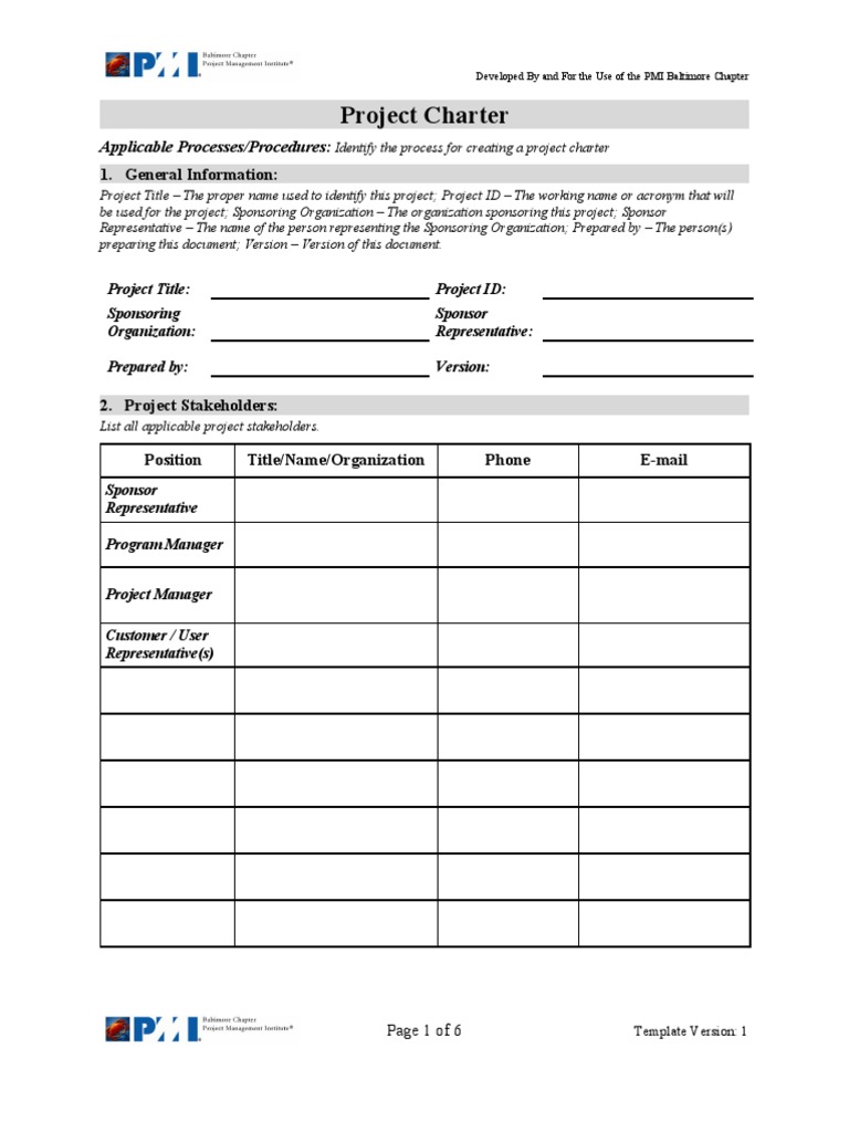 PMI Project Charter Template | PDF | Project Management | Accountability