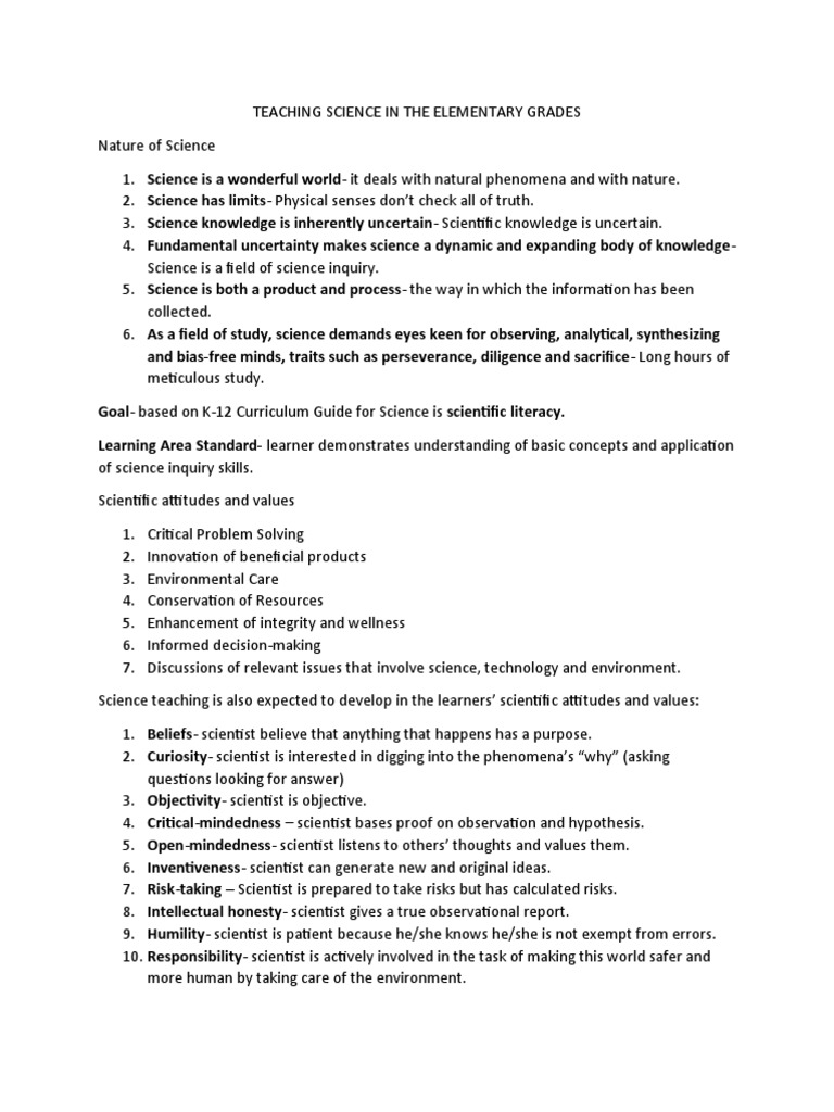 TEACHING SCIENCE IN THE ELEMENTARY GRADES Mod 1 | PDF | Science | Learning