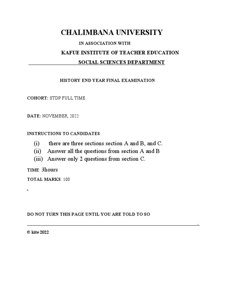 History Final Exam | PDF | Zambia | Zimbabwe