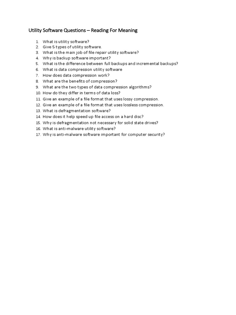 Utility Software Questions Pdf 