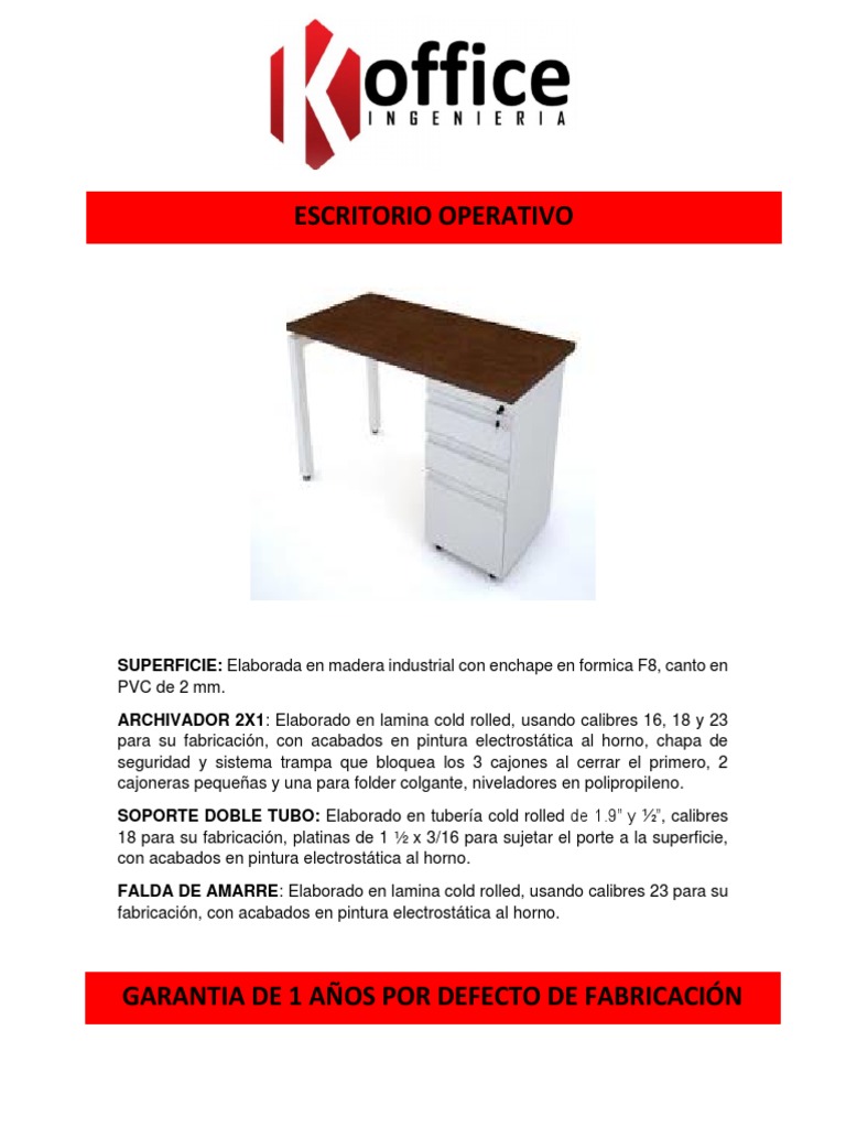 Escritorio Operativo: Diseño y Materiales | PDF