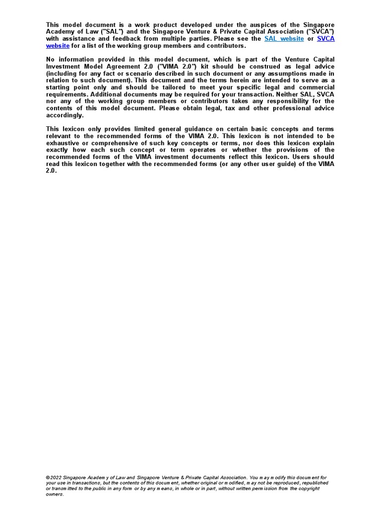 VIMA 2.0 Model Venture Capital Lexicon | PDF | Stocks | Preferred Stock
