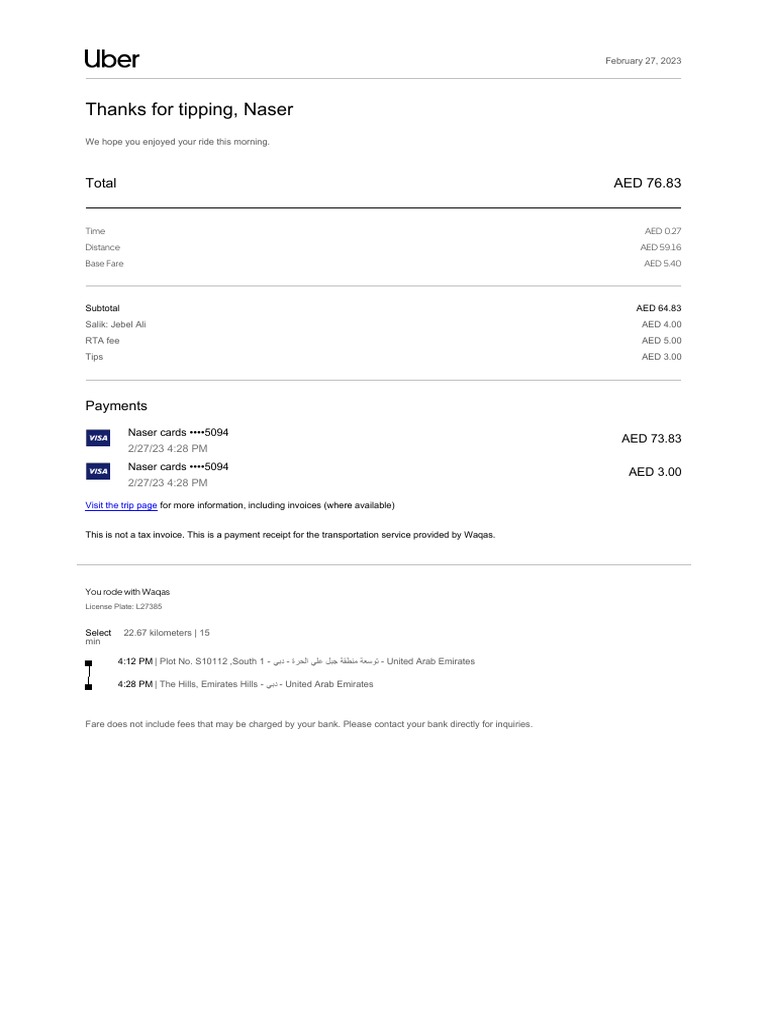 Uber Ride Receipt Example - Feb 2023 | PDF