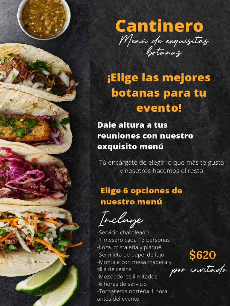 Menú de Botanas VELSHI | PDF | Alimentos | Cocina