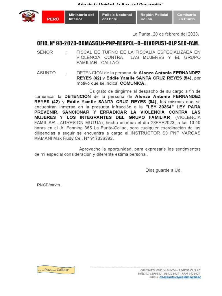 Oficio de Comunicacion de Detencion | PDF