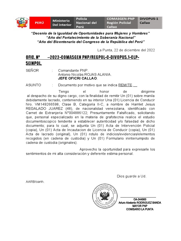 Oficio Remite Licencia de Conducir | PDF | Perú | Gobierno