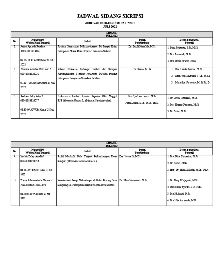 Form Jadwal Sidang 27 Juli | PDF