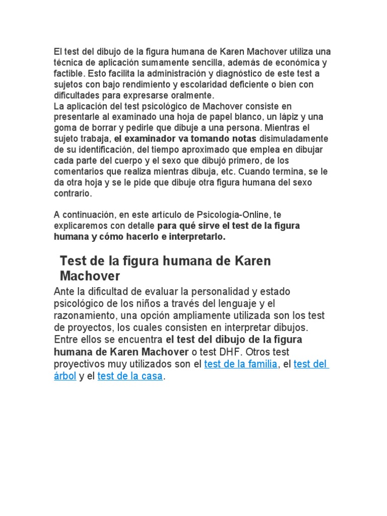 El Test Del Dibujo de La Figura Humana de Karen Machover Utiliza Una ...