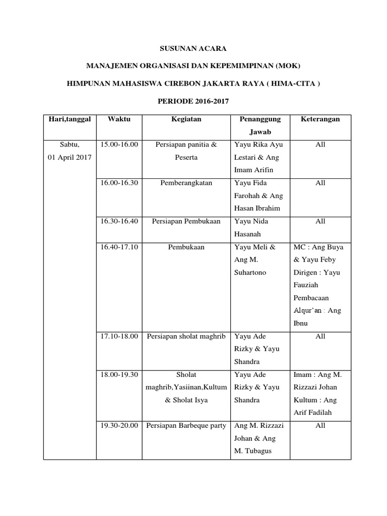Rundown Acara MOK | PDF