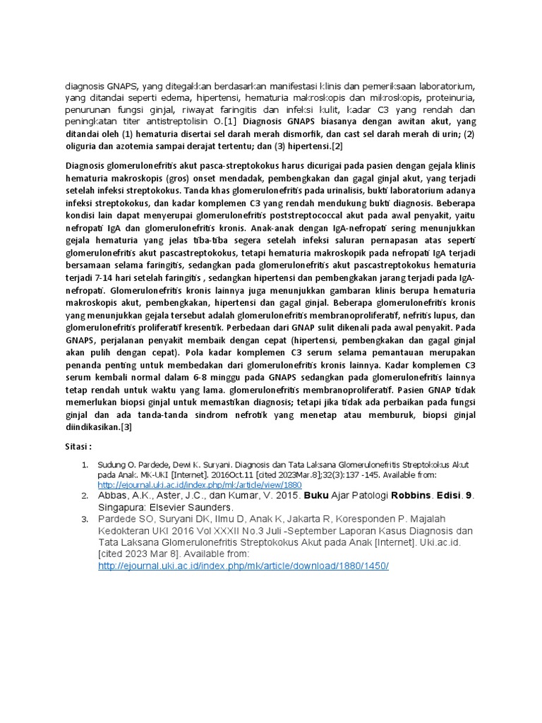 Diagnosis Glomerulonefritis Akut Anak | PDF