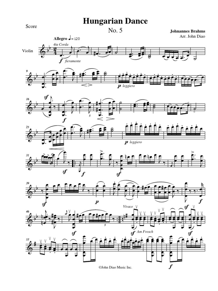 Brahms-Hungarian Dance No. 5 for Violin Solo