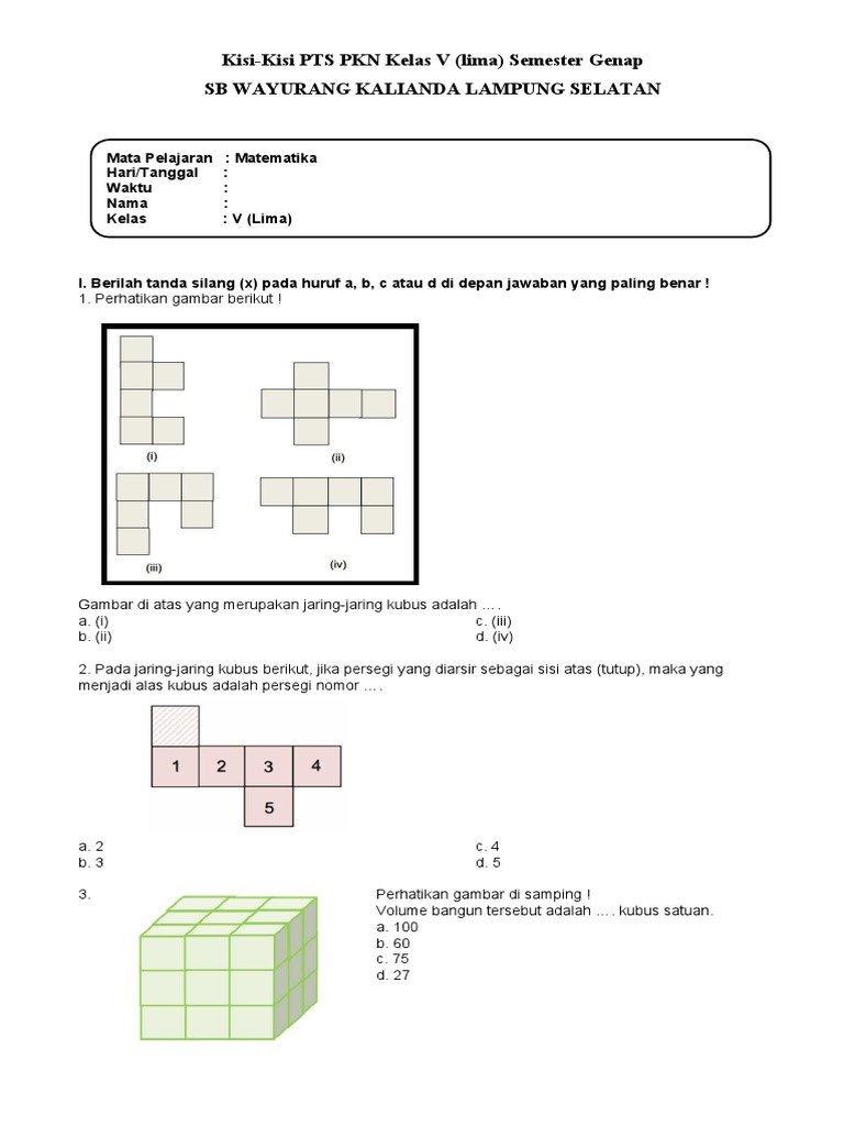 Soal PTS Matematika Kelas 5 Semester 2 T.A 2022-2023 | PDF