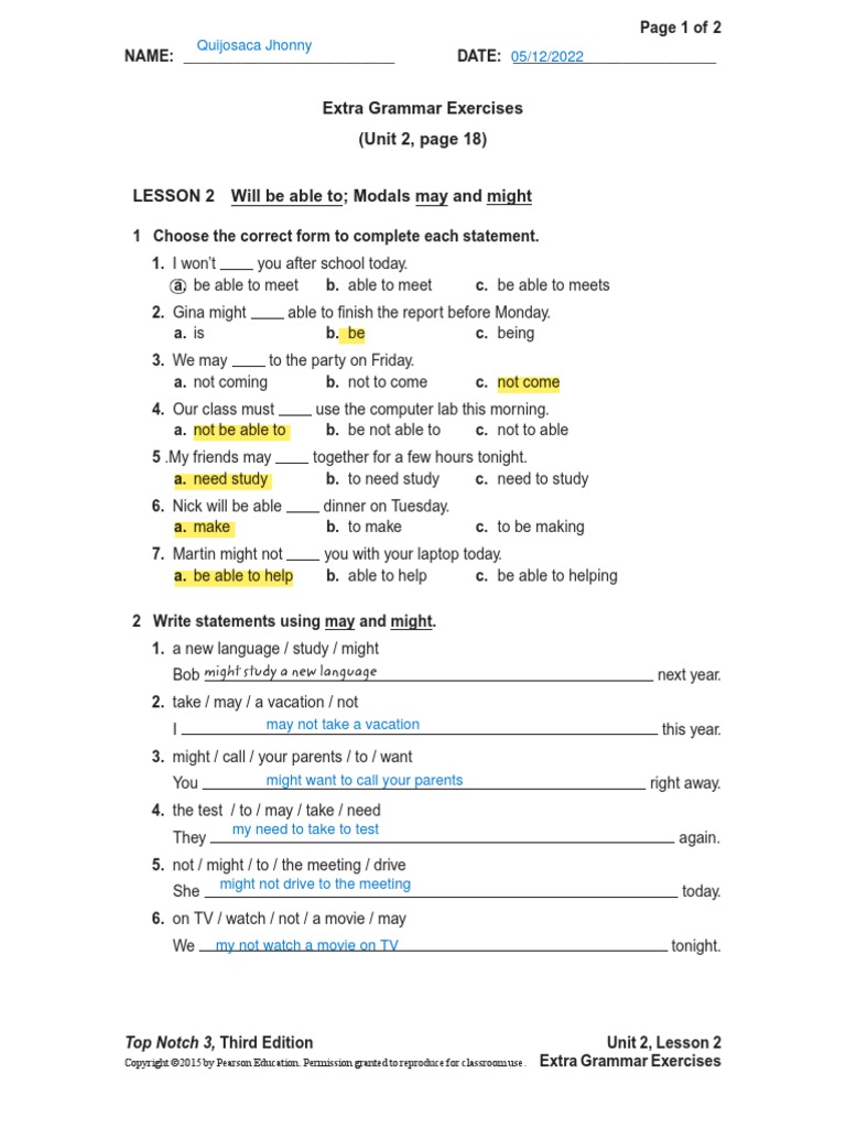 UNIT - 02 - Extra - Gram - Exercises 2 5th..... | PDF