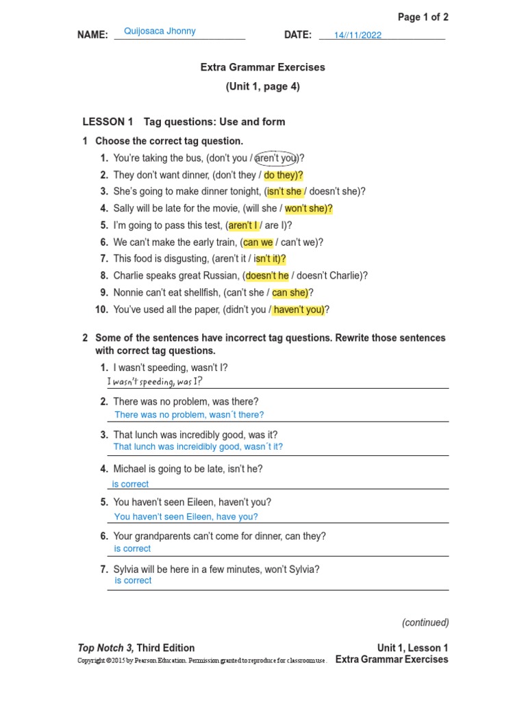 UNIT - 01 - Extra - Gram - Exercises 5....... | PDF