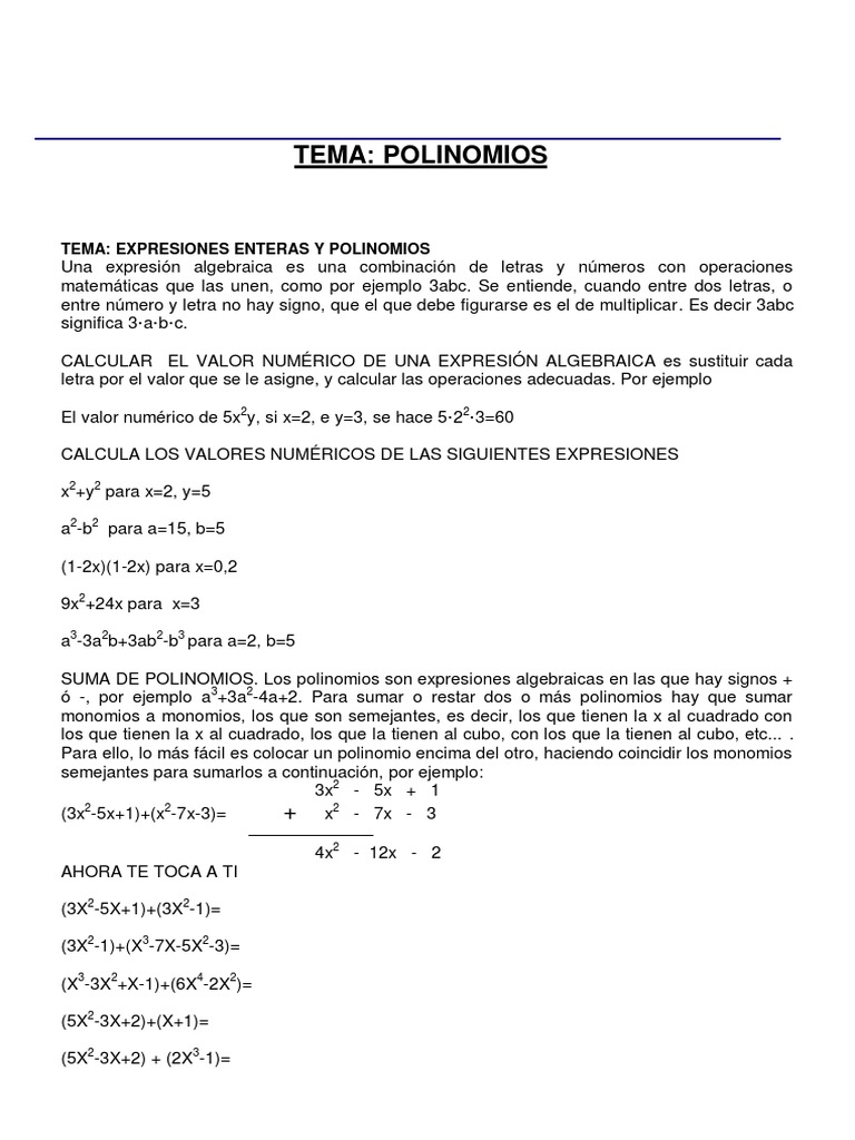 Ejercicios de Operaciones Con Polinomios | PDF | Multiplicación | Polinomio