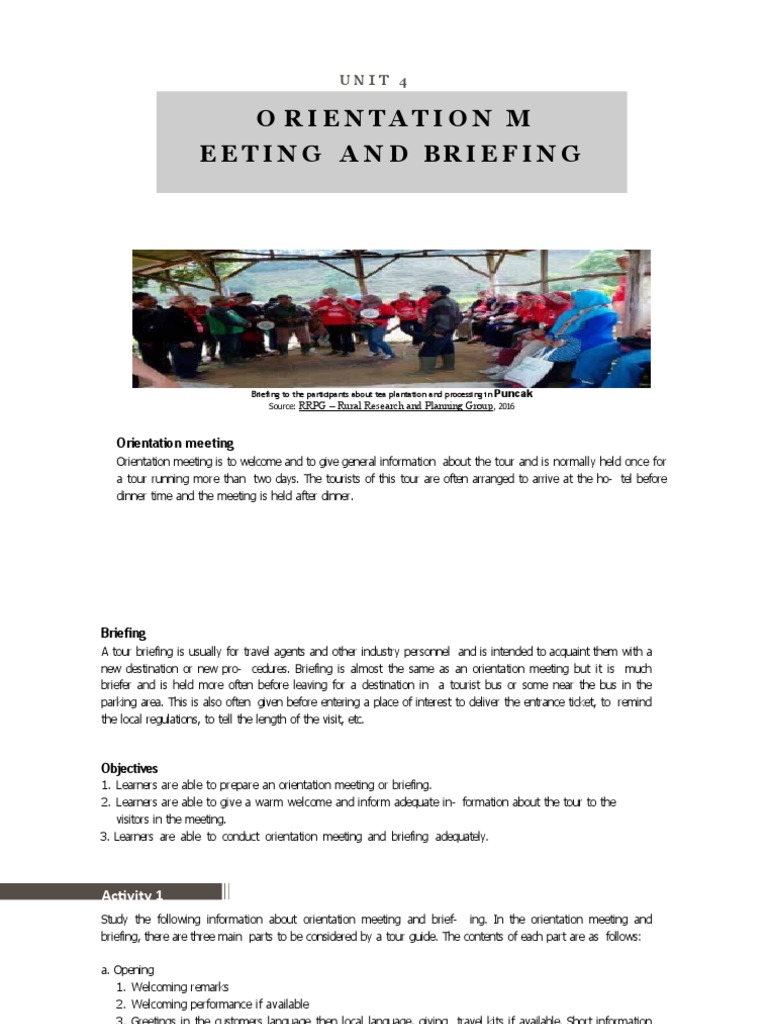 Orientation Meeting and Tour Briefing | PDF | Proofreading