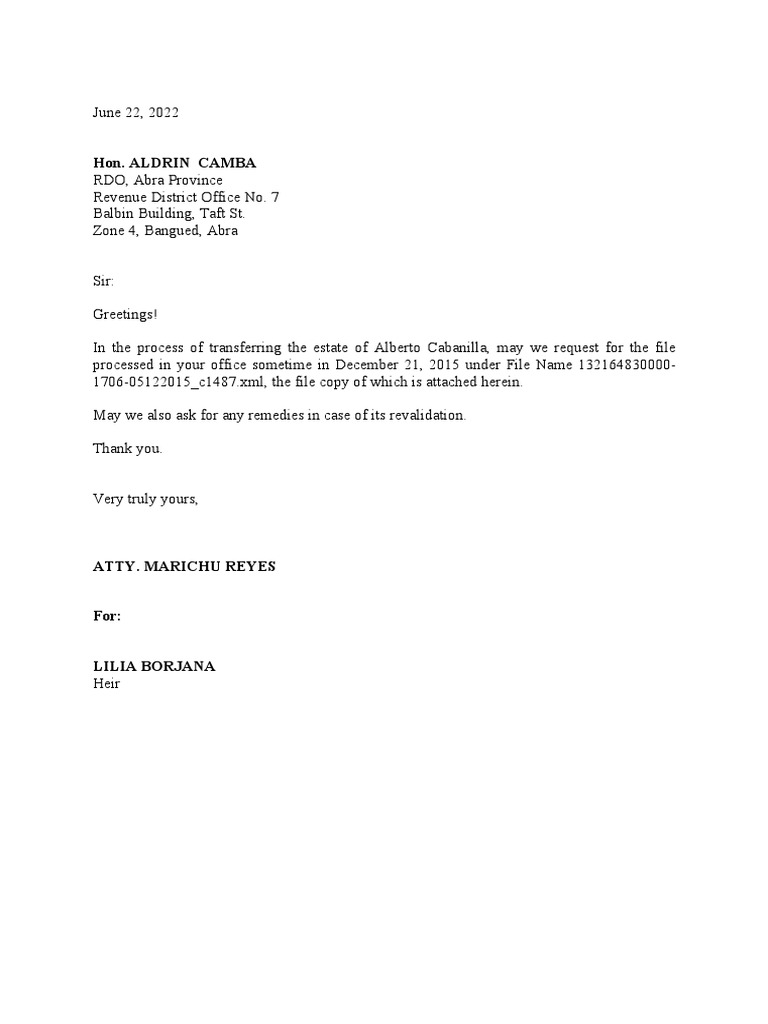Letter-Request To The BIR | PDF