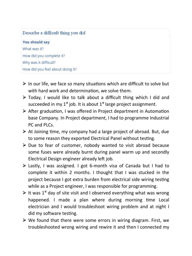 Describe A Difficult Thing You Did | PDF