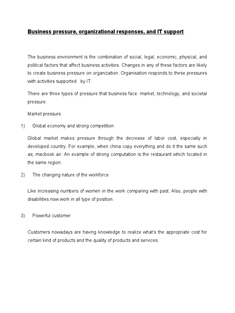 Organizational Responses to Business Pressures | PDF | Electronic ...