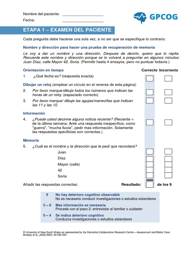 Escala GPCOG para Demencia | PDF | Ciencia cognitiva | Cognición