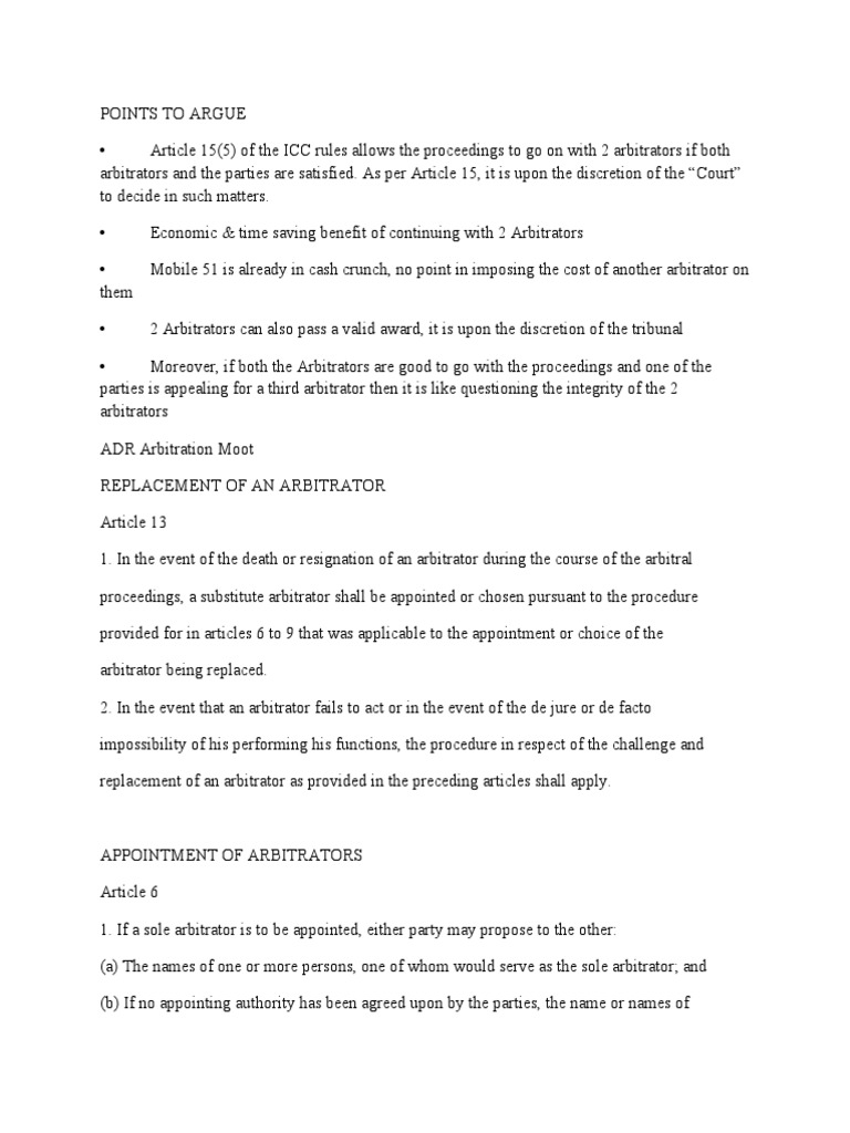 The Case for Continuing Arbitration Proceedings with a Substitute ...
