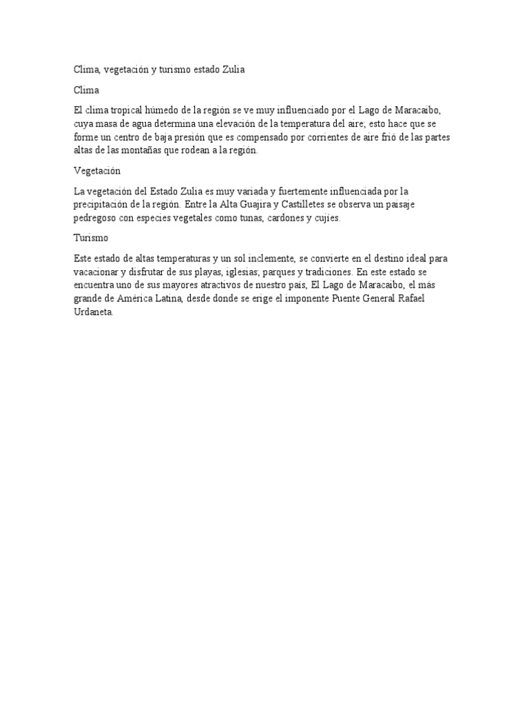 Clima, vegetación y potencial turístico del estado Zulia | PDF