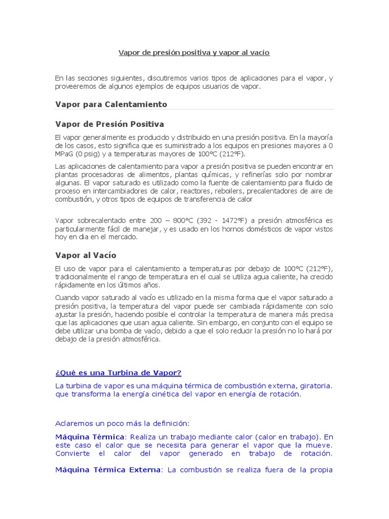 Vapor de Presión Positiva y Vapor Al Vacío | PDF | Máquina de vapor ...