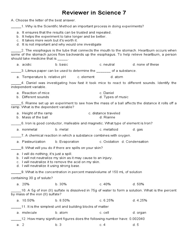 Scientific Method and Measurement: An Analysis of a Science Review Test ...