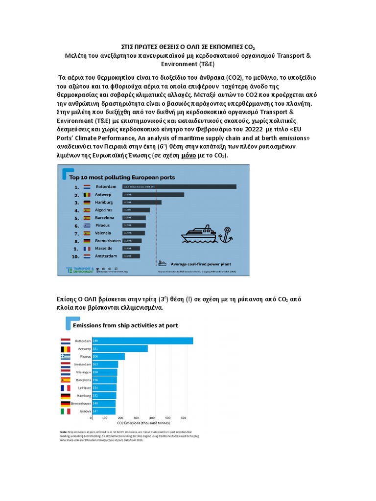ΠΡΩΤΑΓΩΝΙΣΤΗΣ ο ΟΛΠ ΣΕ ΕΚΠΟΜΠΕΣ CO2 | PDF