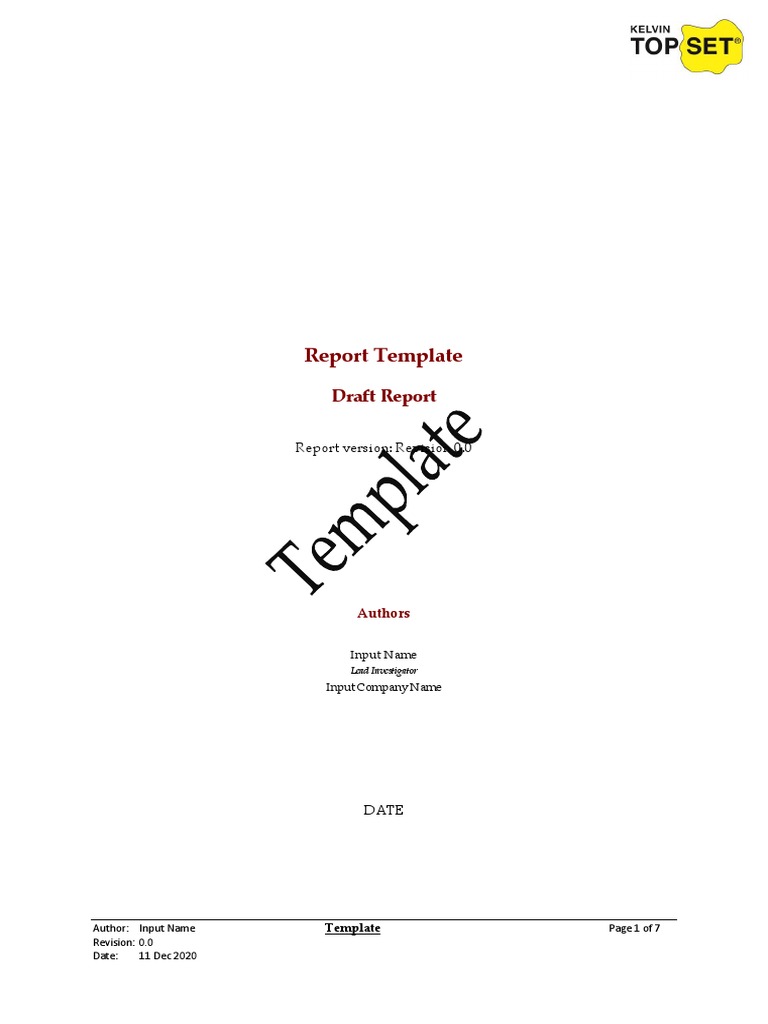 Kelvin Top Set Investigation Report Template Pdf