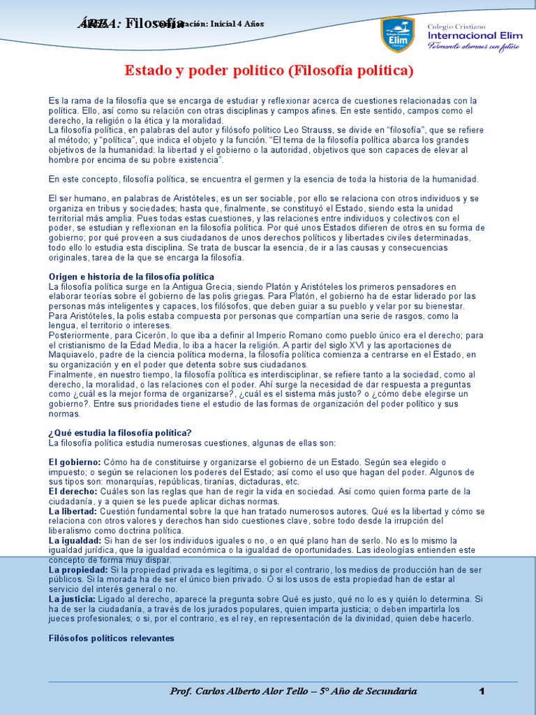 Ficha Estado y Poder Político | PDF | Filosofia politica | Estado ...