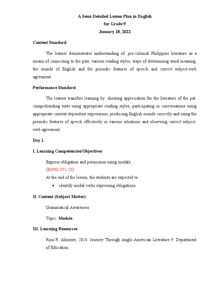 Semi Detailed Lesson Plan Edck6 Bse English 3 Group 2 | PDF | Verb ...