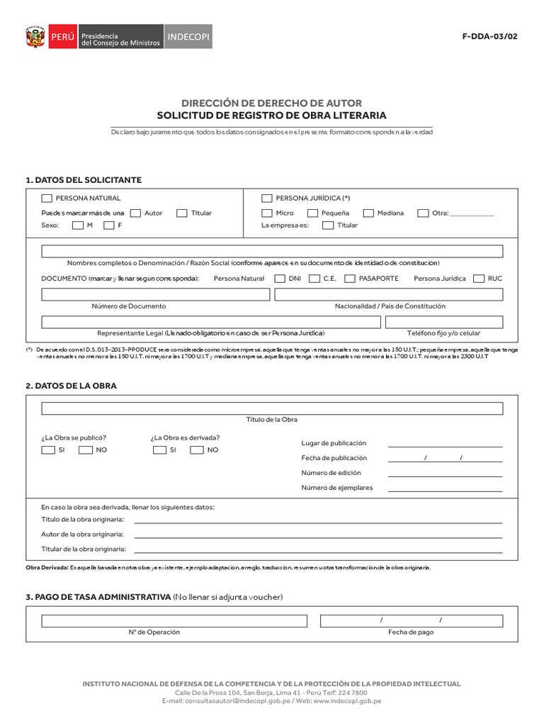 Formato F-DDA-03 REGISTRO DE OBRA LITERARIA PDF | PDF | Propiedad ...