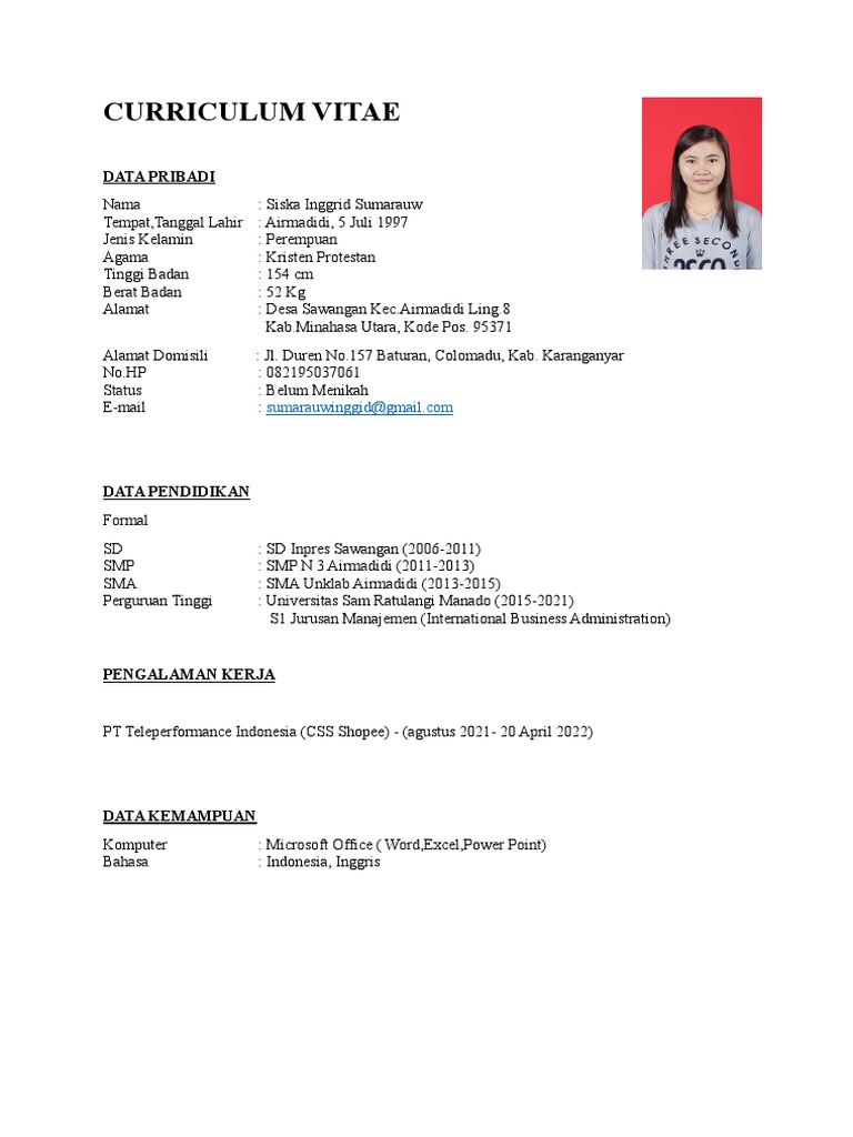 CV Siska Inggrid PDF | PDF