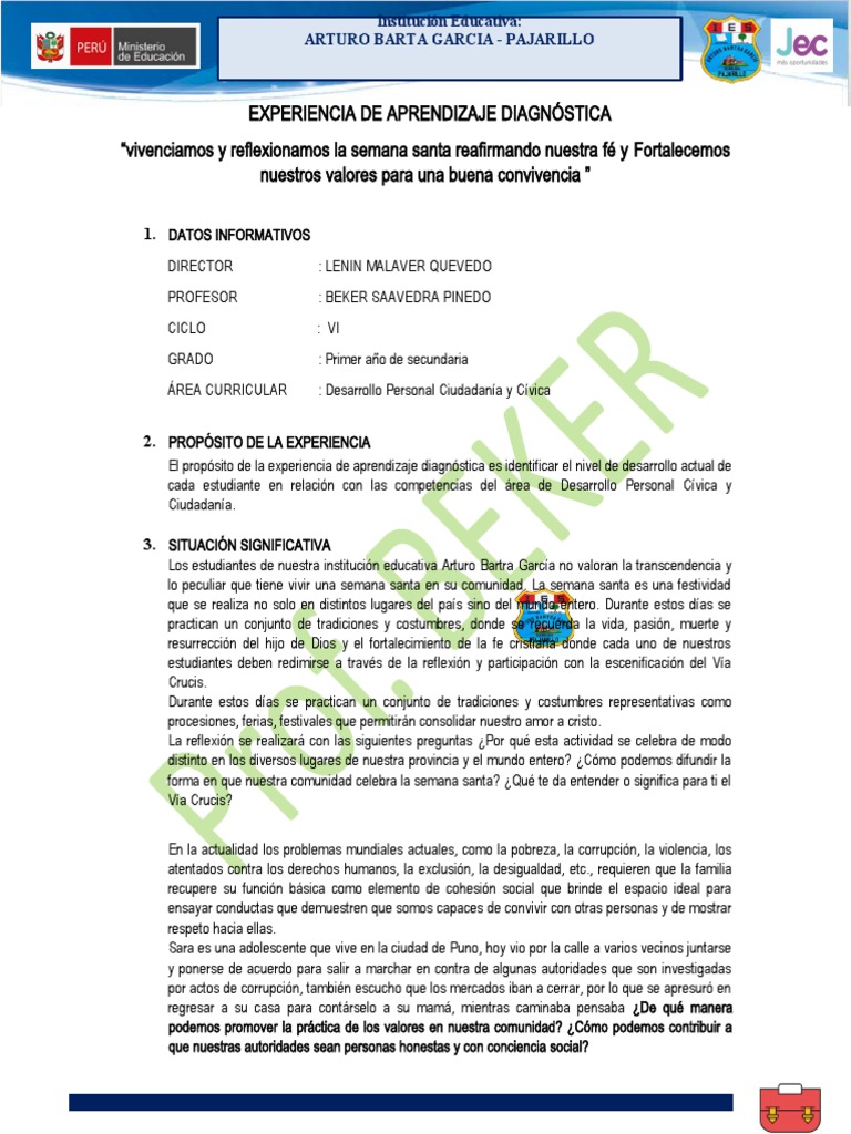 Experiencia de Aprendizaje DPCC CICLO VI | PDF | Comportamiento | Aprendizaje