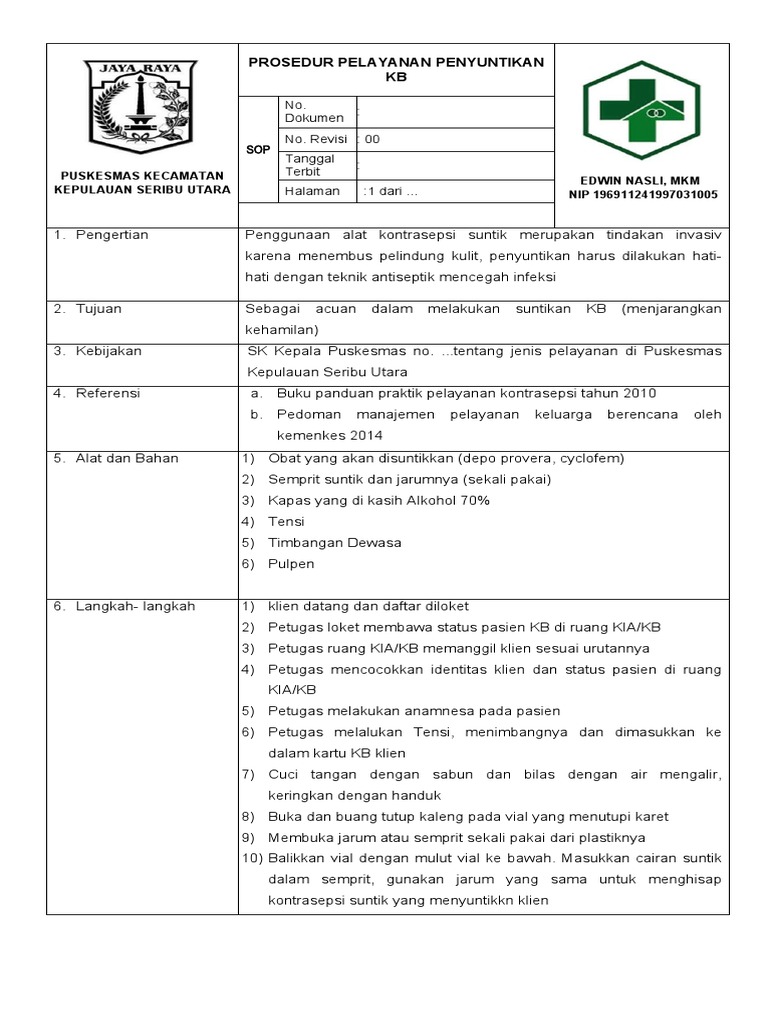 sop penyuntikan KB | PDF