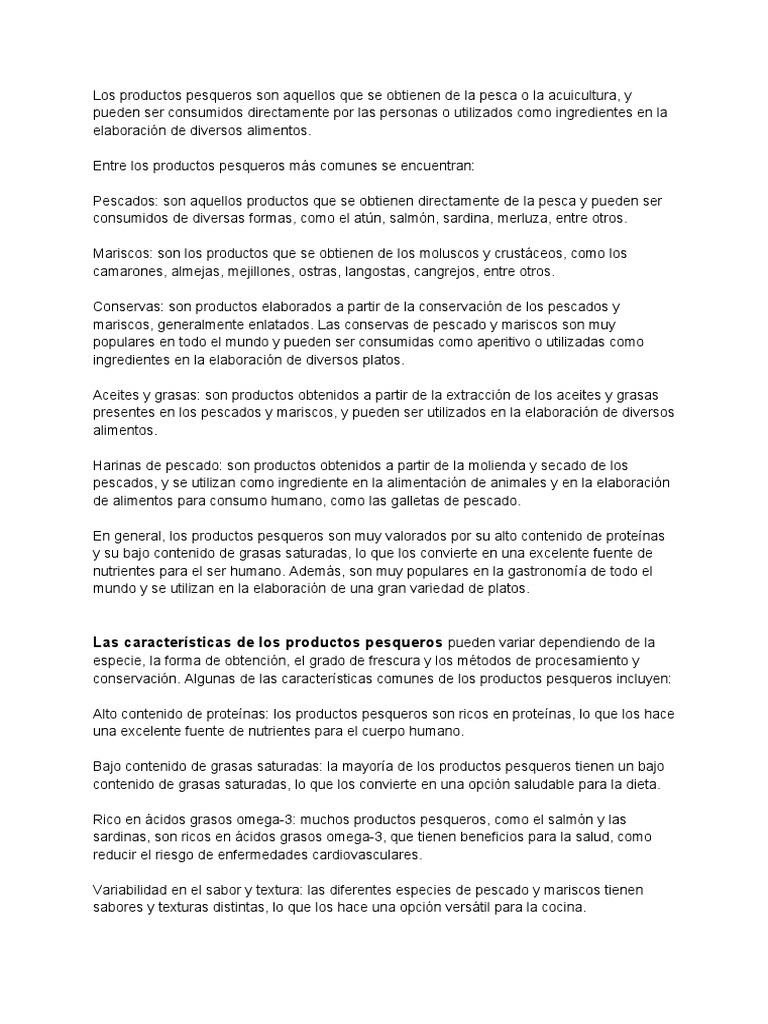Productos pesqueros y sus beneficios | PDF | Mariscos | Alimentos