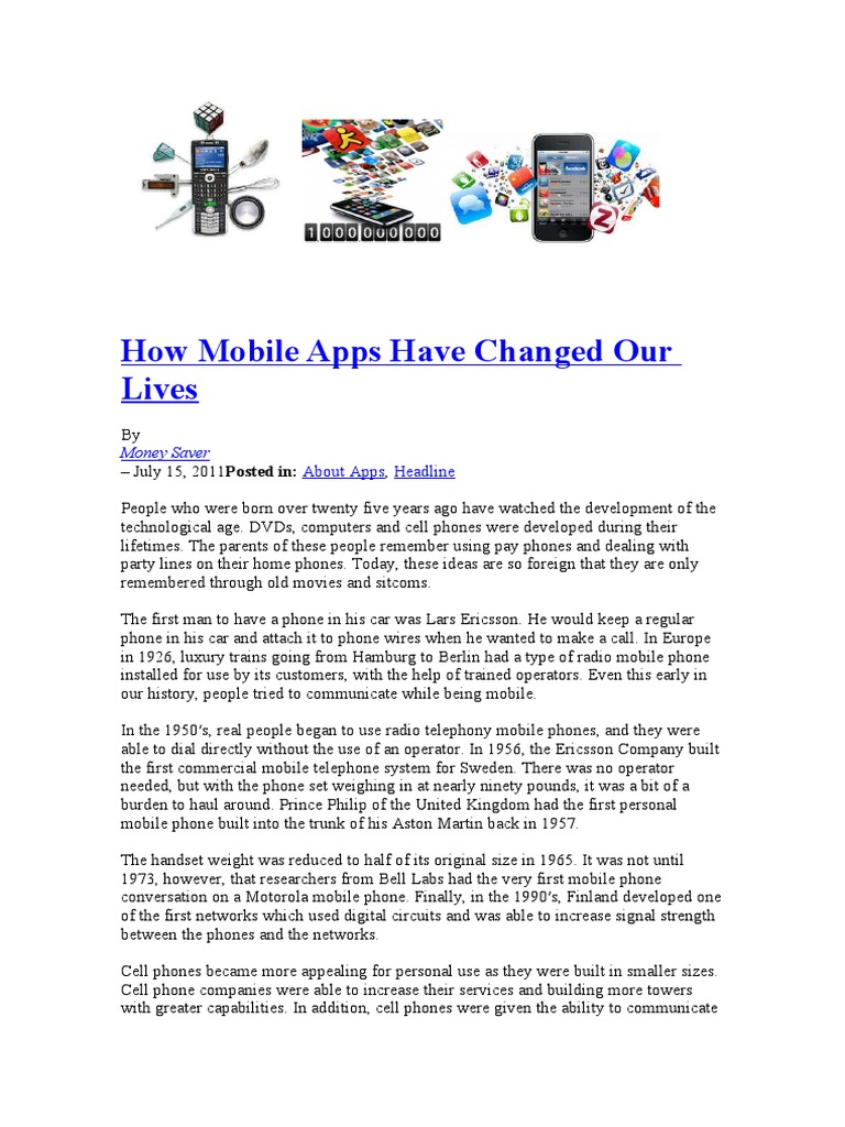 How Mobile Apps Have Changed Our Lives | PDF | Mobile Technology | Mobile Phones