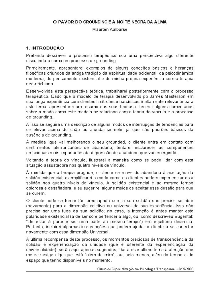 Pavor do Grounding e Solidão Existencial | PDF | Misticismo | Solidão