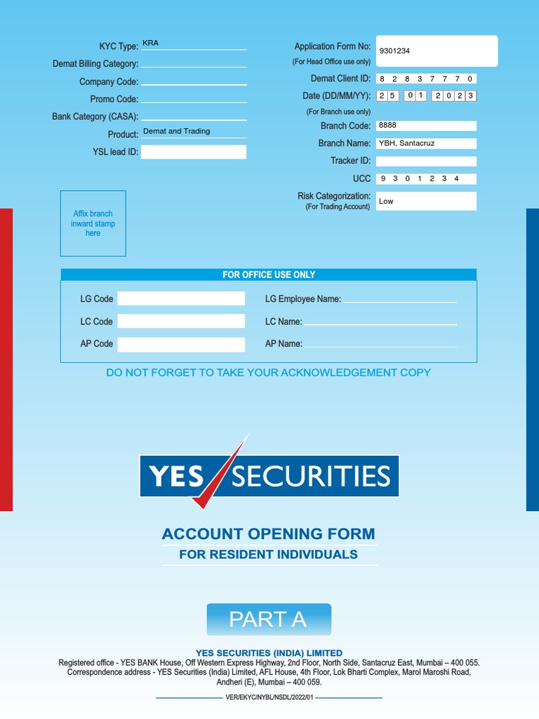 Yes Securites Form Details PDF | PDF | Private Sector | Financial Markets